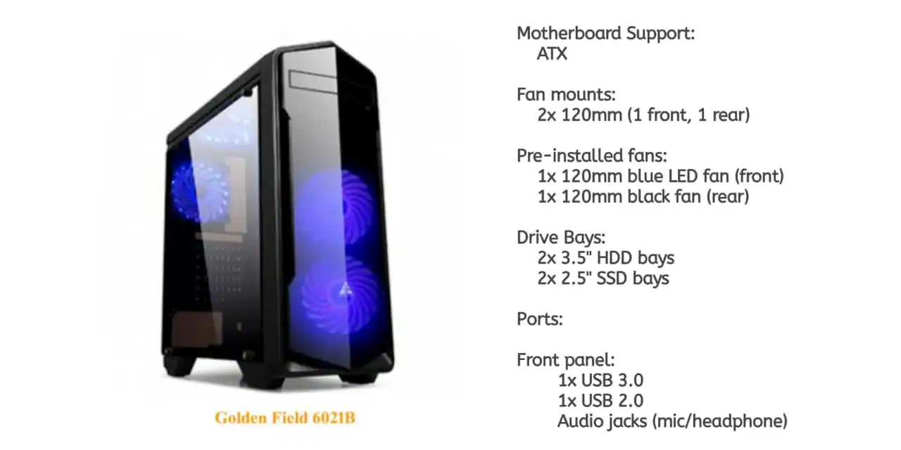 Golden Field Mid-tower 6021b AUX Gaming Casing